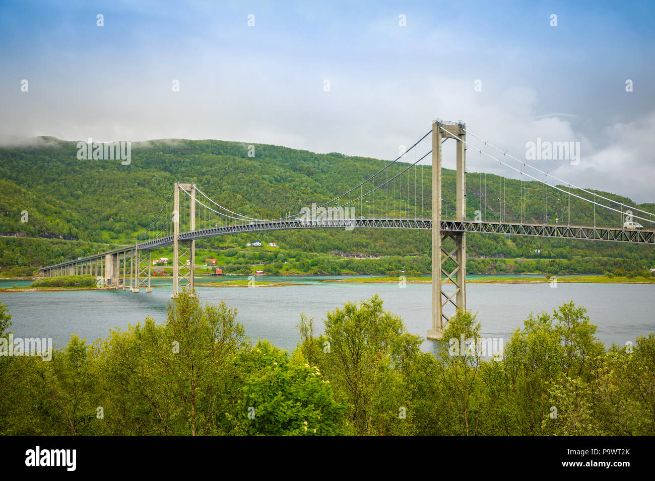 The Tjeldsund Bridge between the mainland and the Lofoten islands ...