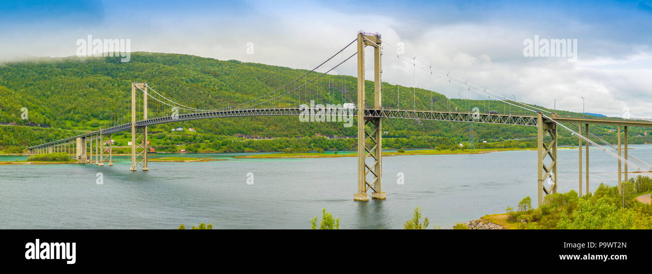 The Tjeldsund Bridge between the mainland and the Lofoten islands ...