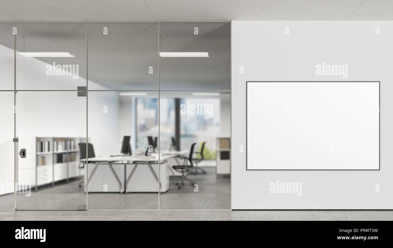 Large blank horizontal poster on the wall in modern office with ...