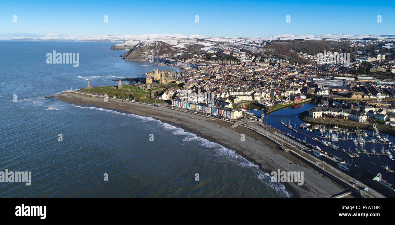 Aerial view of ABERYSTWYTH, showing the harbour and marina, on the ...