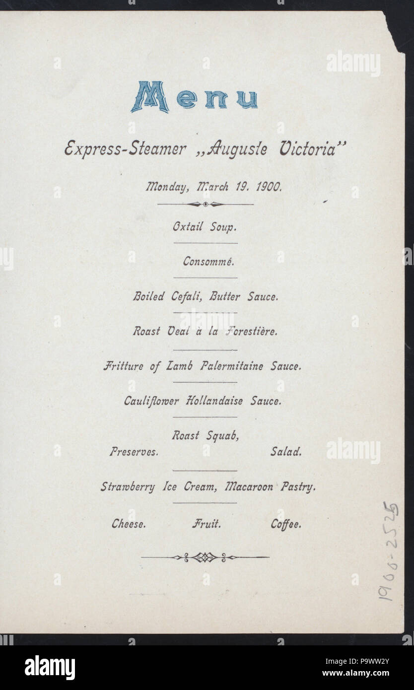 577 DINNER) (held by) HAMBURG AMERIKA LINIE (at) SCHNELLDAMPFER ...