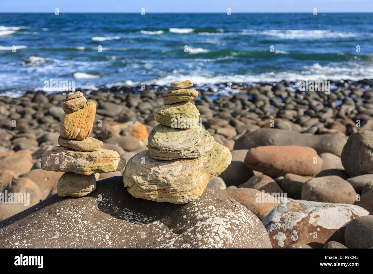 Balanced Rocks on a Northumberland Beach, England Stock Photo - Alamy