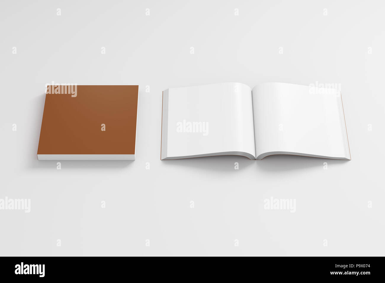 Blank brown square soft cover book with glossy paper on white ...