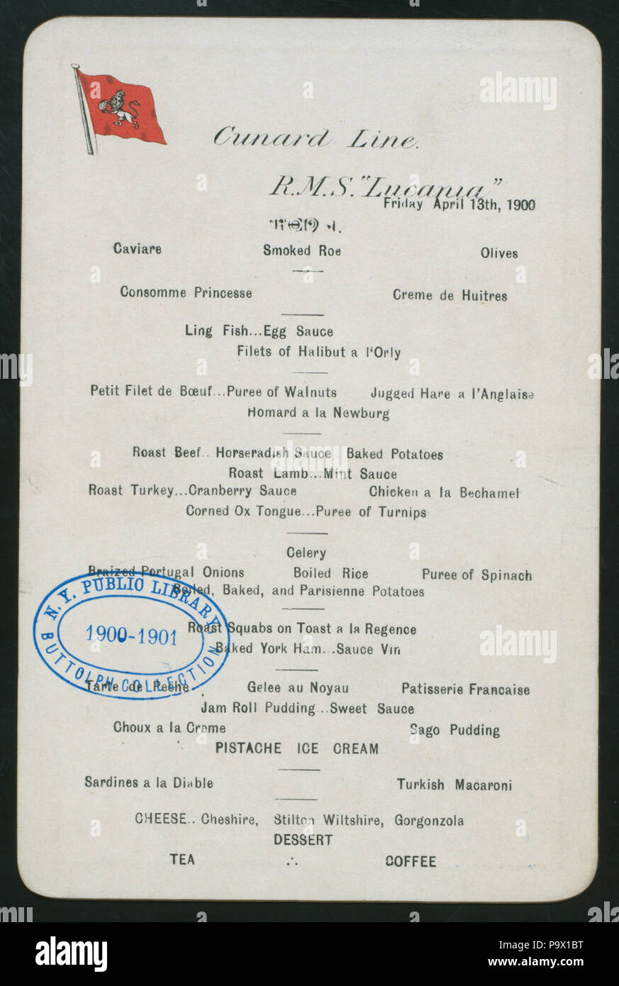 538 DINNER (held by) CUNARD LINE (at) EN ROUTE ABOARD R.M.S. LUCANIA ...