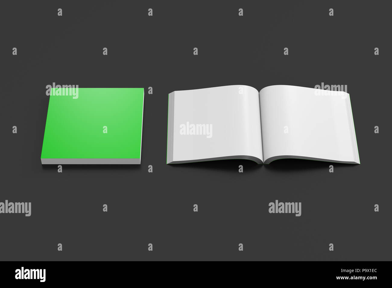 Blank green square soft cover book with glossy paper on black ...