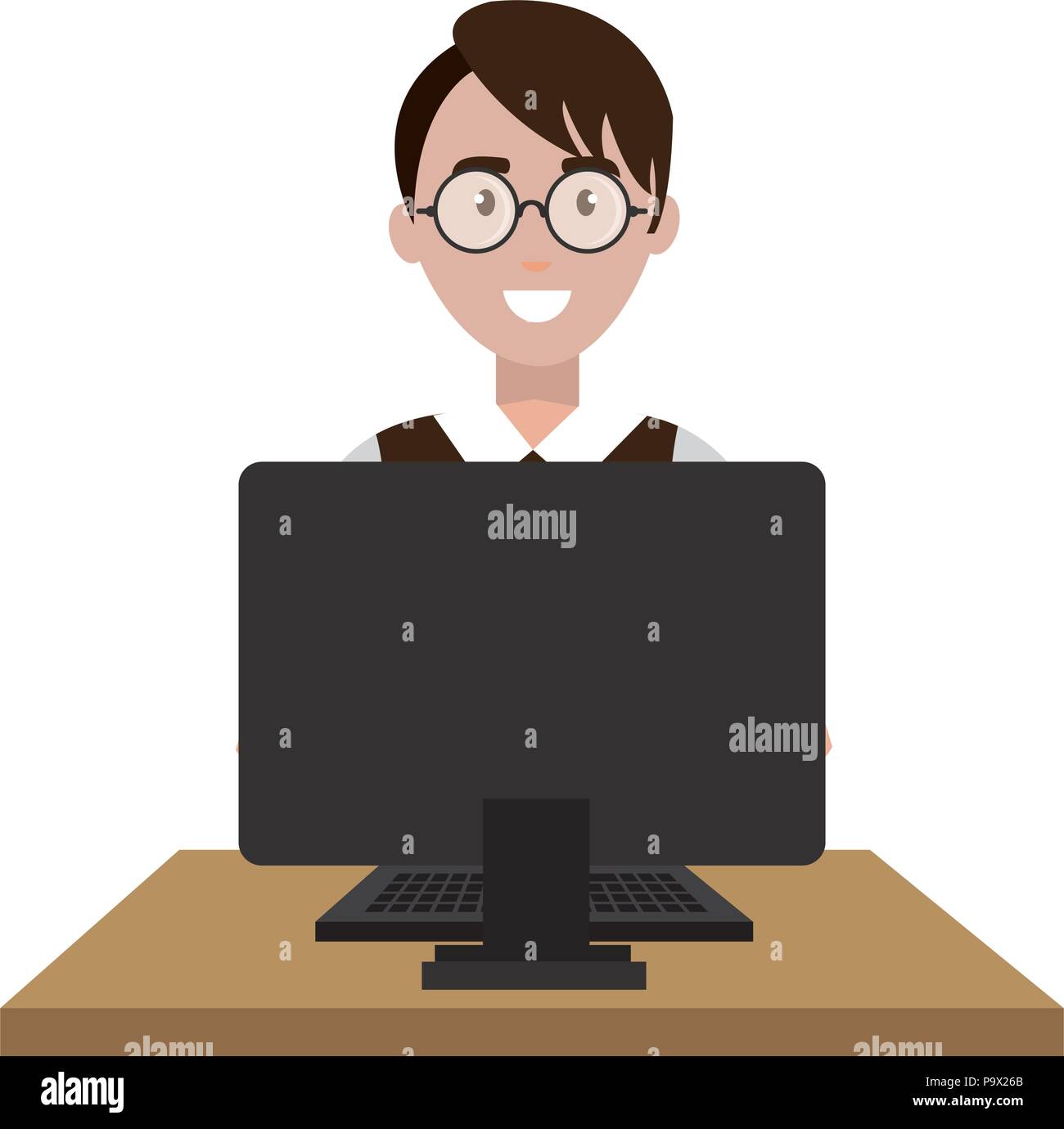 user with computer desktop vector illustration design Stock Vector ...