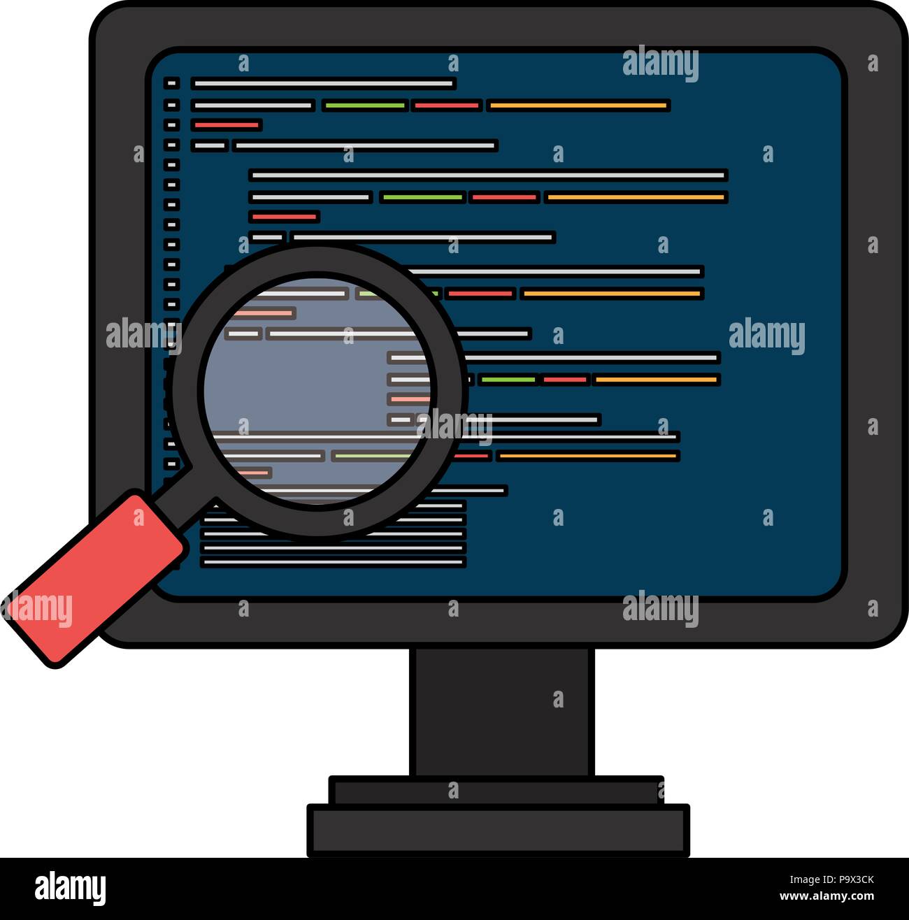 computer display with magnifying glass vector illustration design Stock ...
