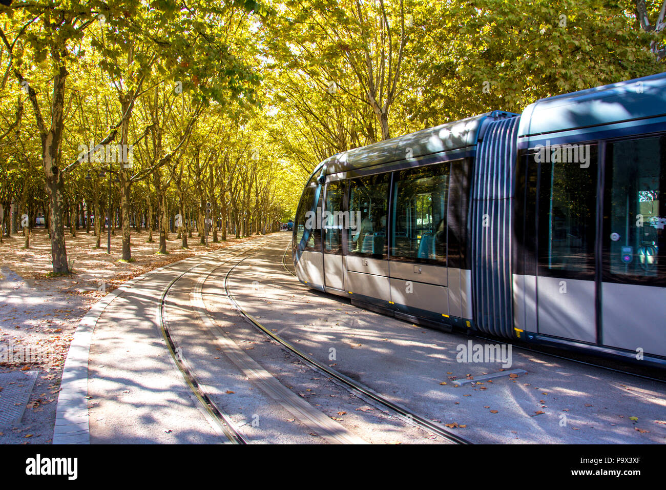 Tramway crossing a park in Bordeaux France Stock Photo - Alamy