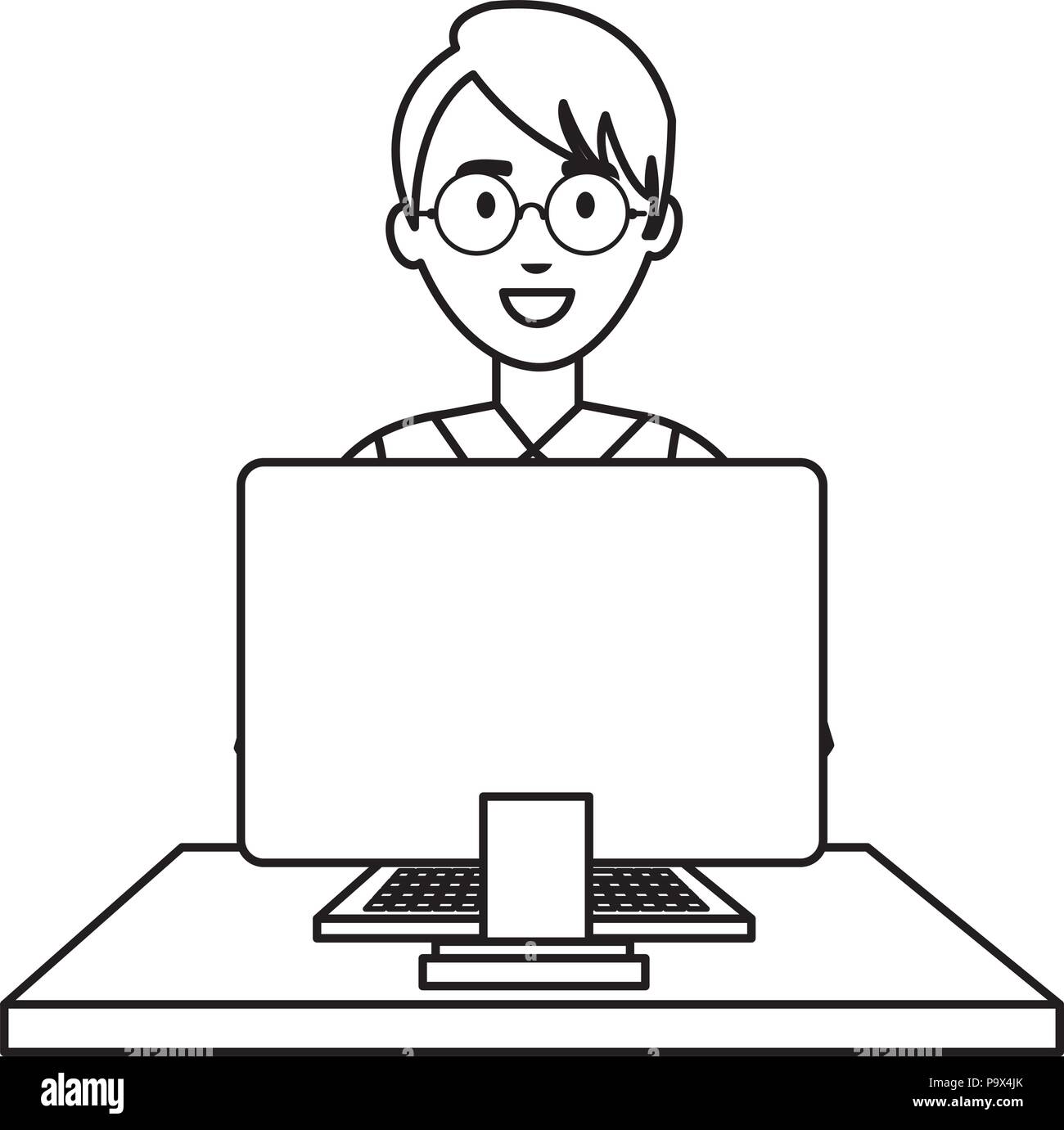 user with computer desktop vector illustration design Stock Vector ...