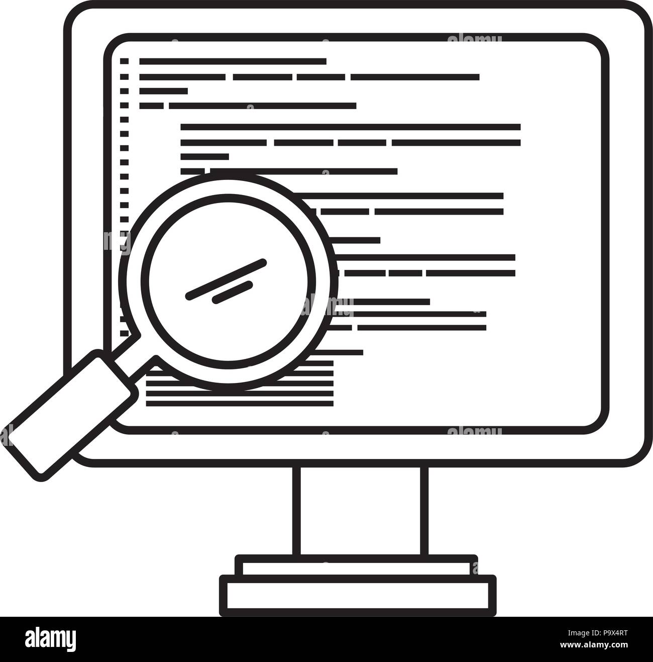 computer display with magnifying glass vector illustration design Stock ...