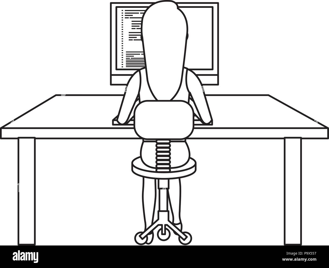 user female with computer desktop vector illustration design Stock ...