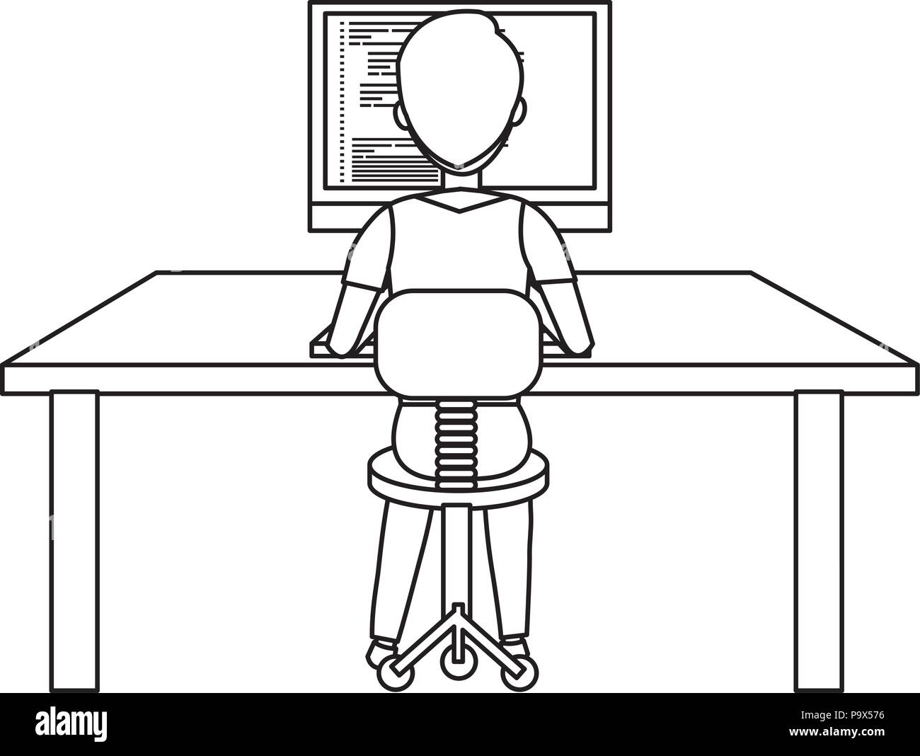 user with computer desktop vector illustration design Stock Vector ...