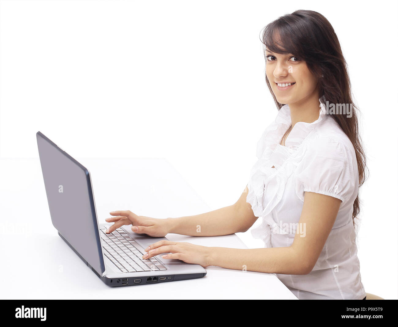 The beautiful business woman with the computer Stock Photo - Alamy