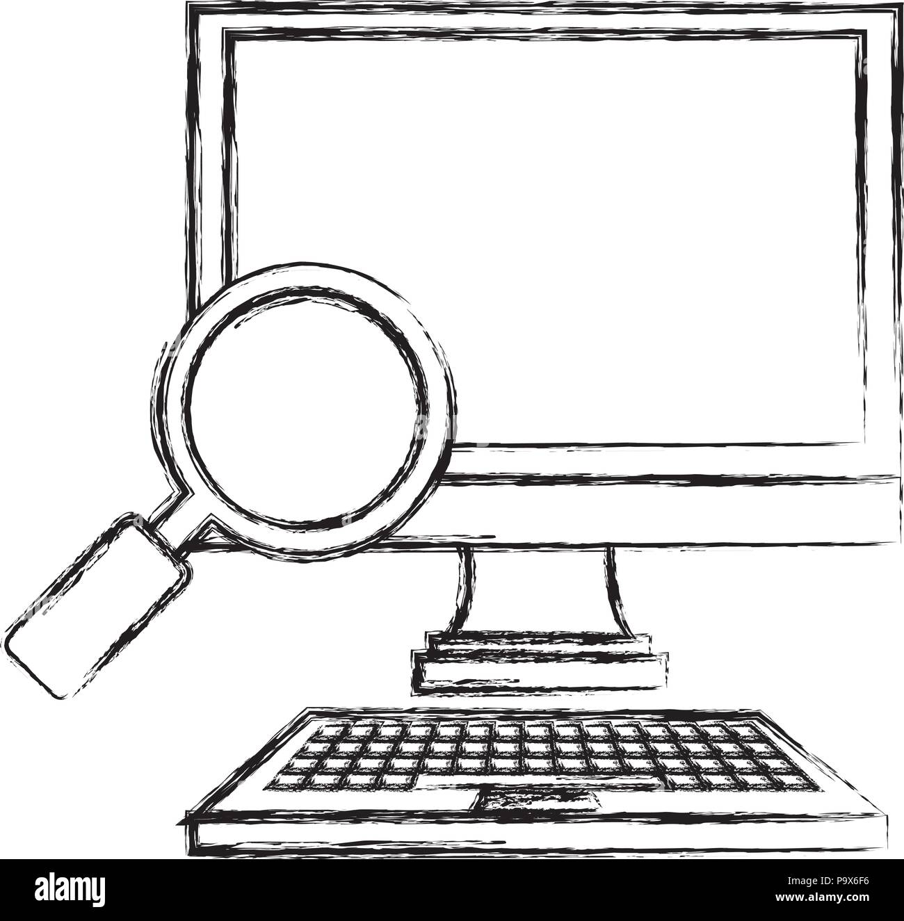 computer desktop with magnifying glass vector illustration design Stock ...