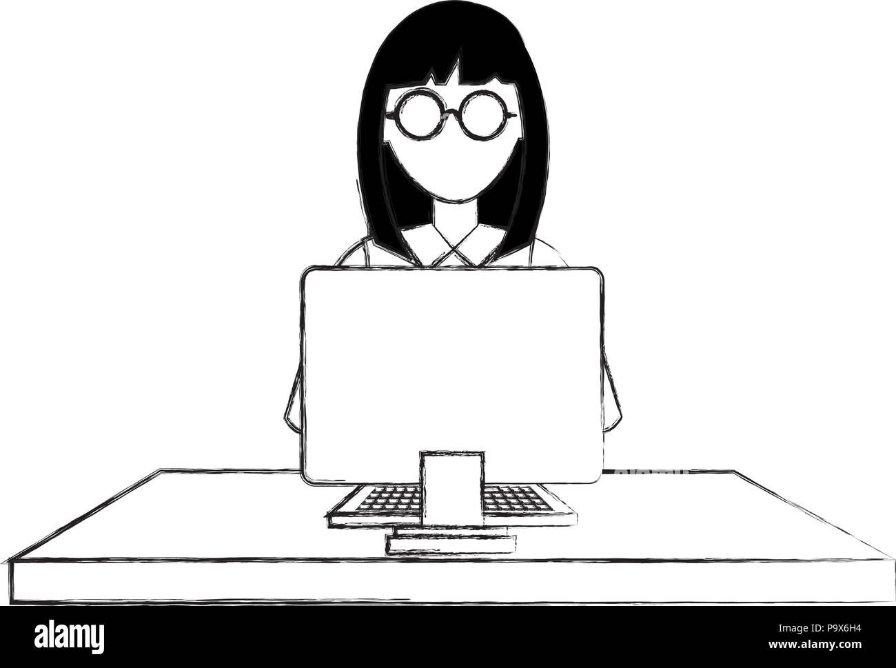 user female with computer desktop vector illustration design Stock ...