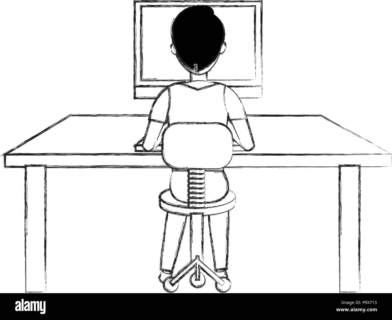 user with computer desktop vector illustration design Stock Vector ...