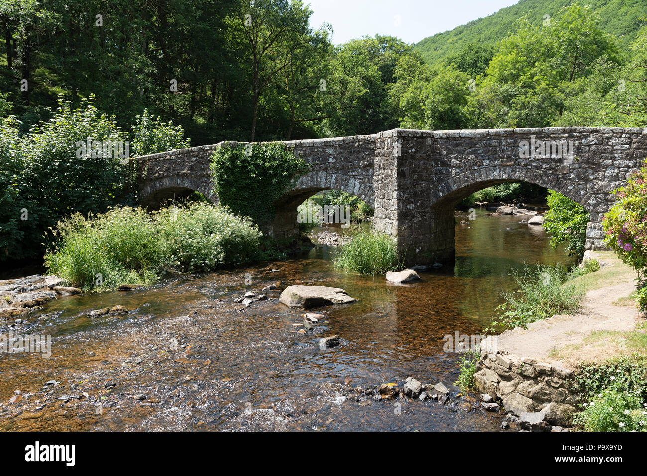 Fingle Bridge spanning the River Teign at the base of Teign Gorge in ...