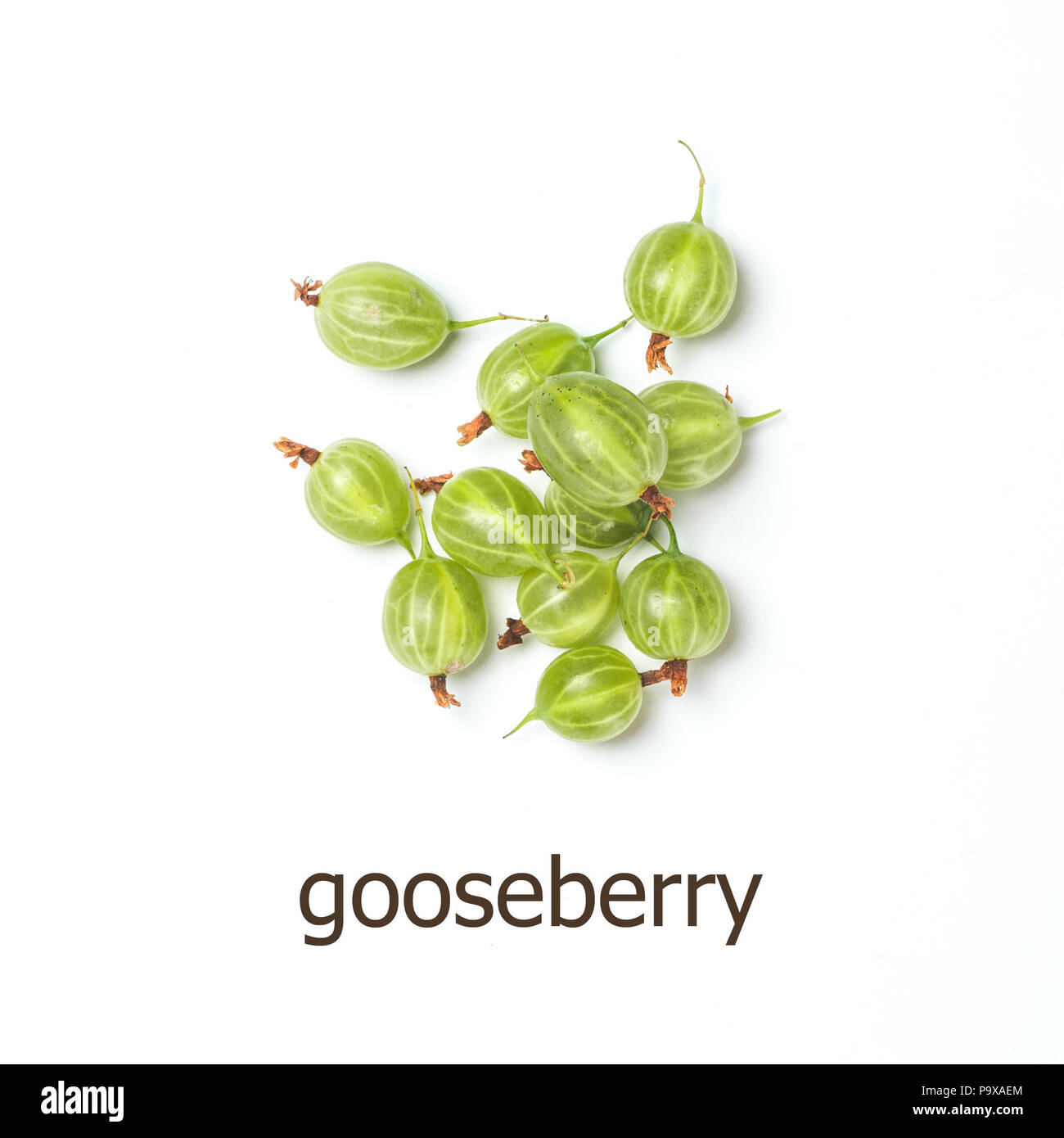 Heap of ripe green gooseberry on white background. Creative layout made ...