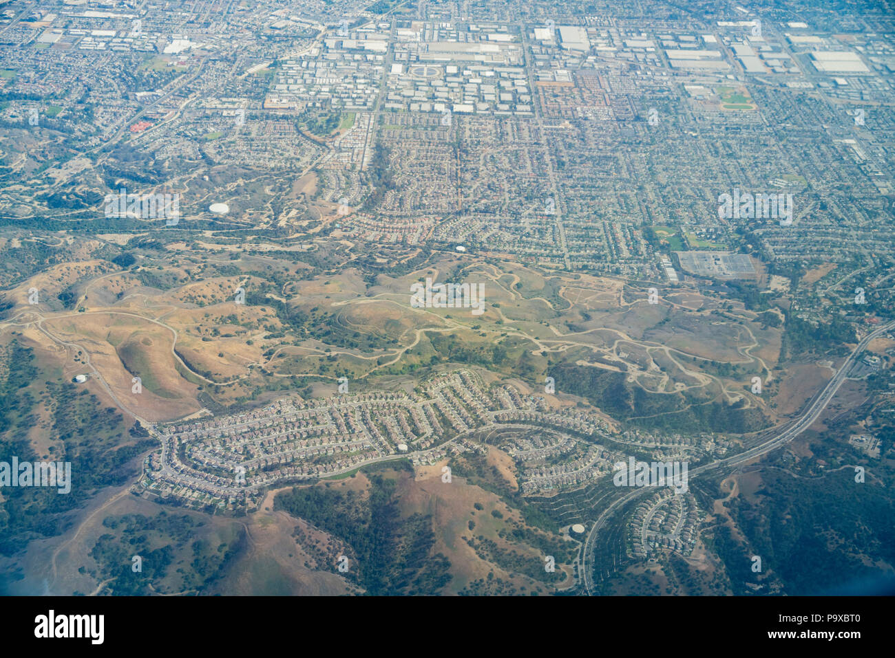 Aerial view of the Brea, Fullerton aera, Orange County, California ...