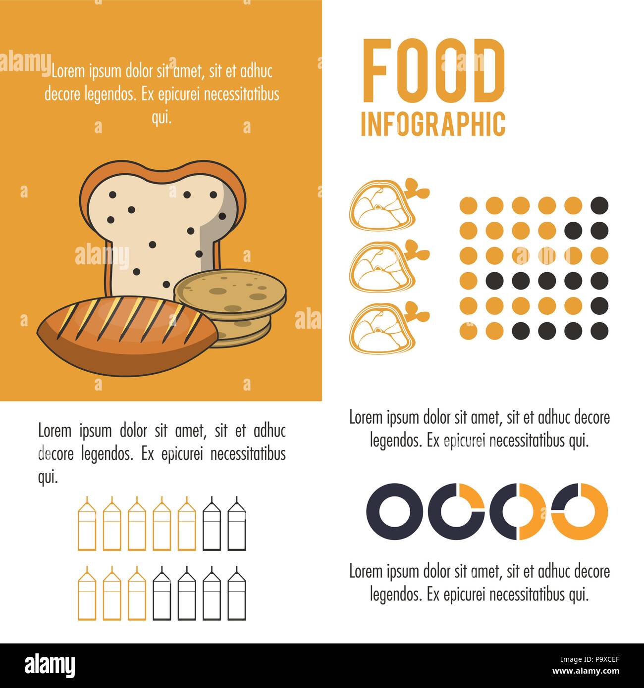 Nutrition and food yellow infographic with statistics and elements ...