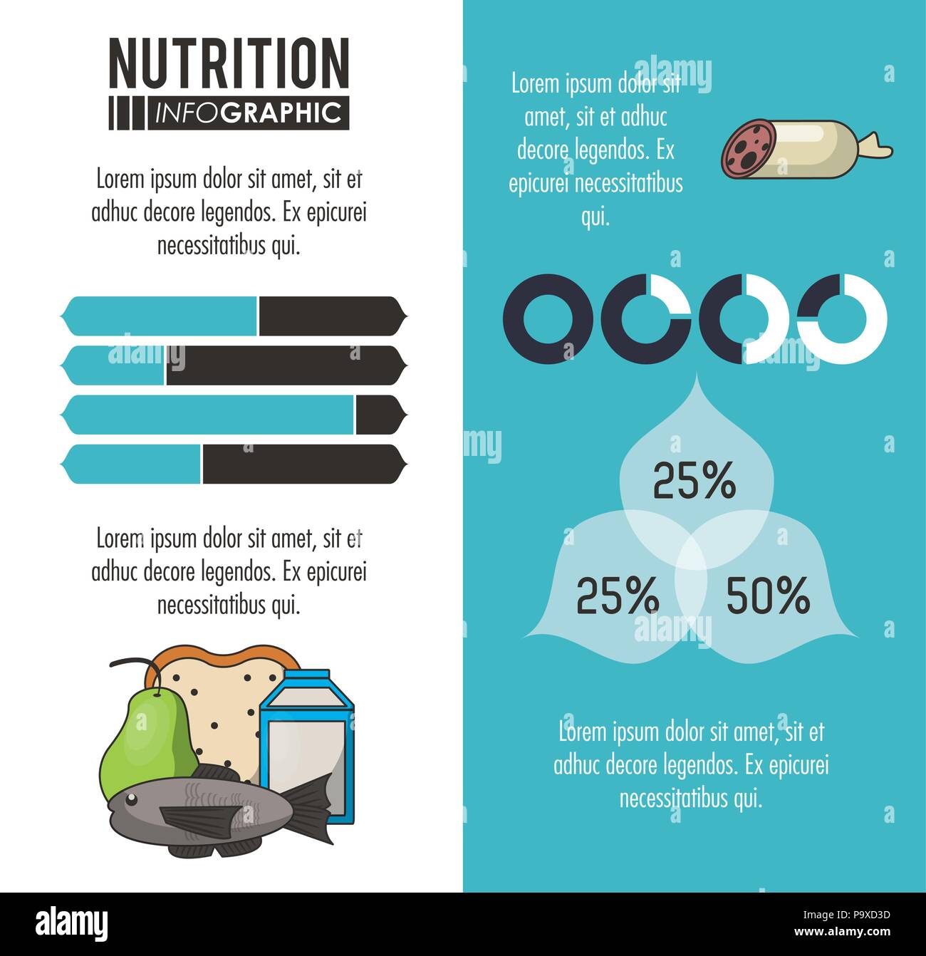 Nutrition and food blue infographic with statistics and elements vector ...