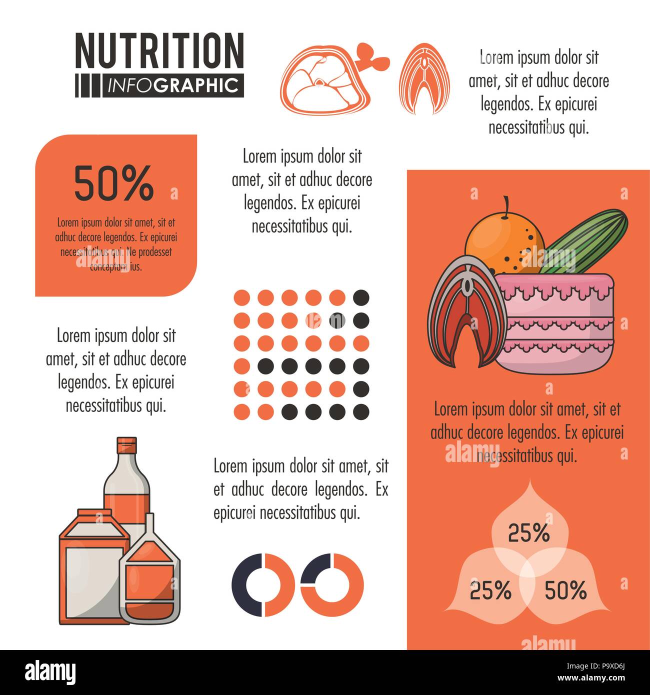 Nutrition and food red infographic with statistics and elements vector ...