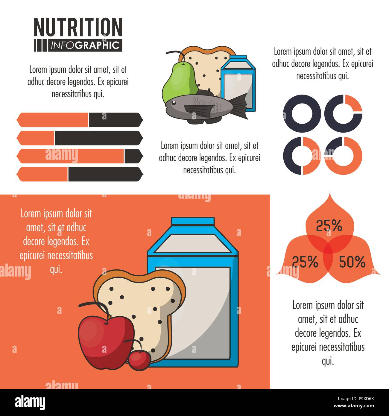 Nutrition and food red infographic with statistics and elements vector ...