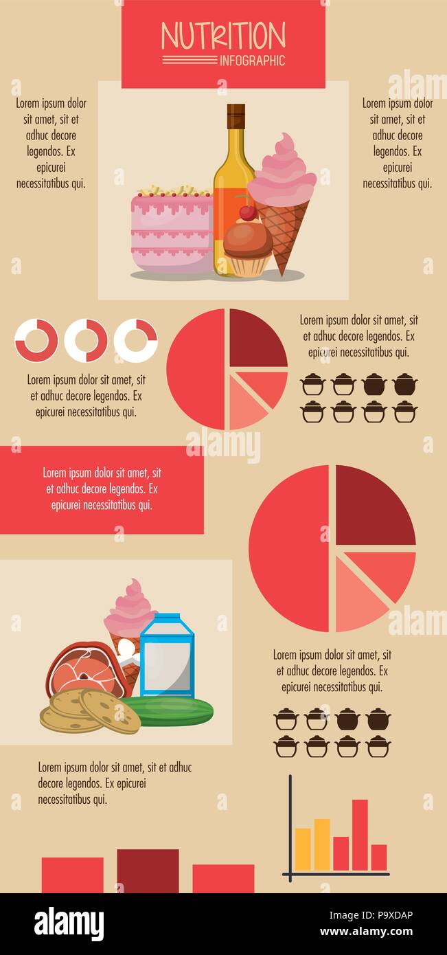 Nutrition and food red infographic with statistics and elements Stock ...