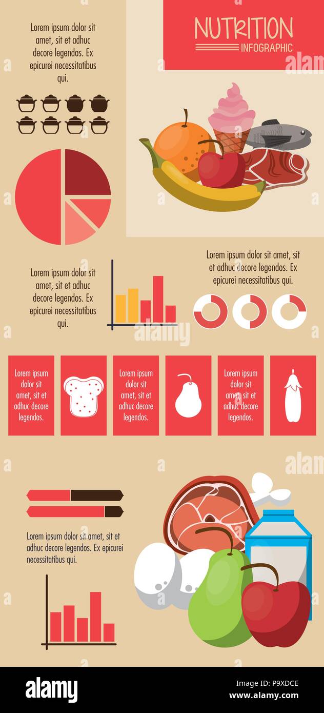 Nutrition and food red infographic with statistics and elements Stock ...