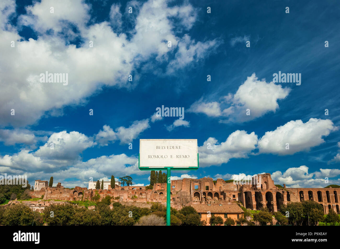 Panoramic view of the Ancient Rome Imperial Palace ruins on Palatine ...