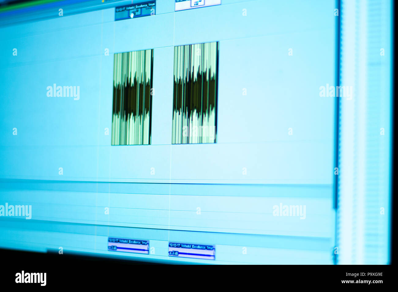 Recording studio digital mixing desk screen used to mix voiceover voice ...