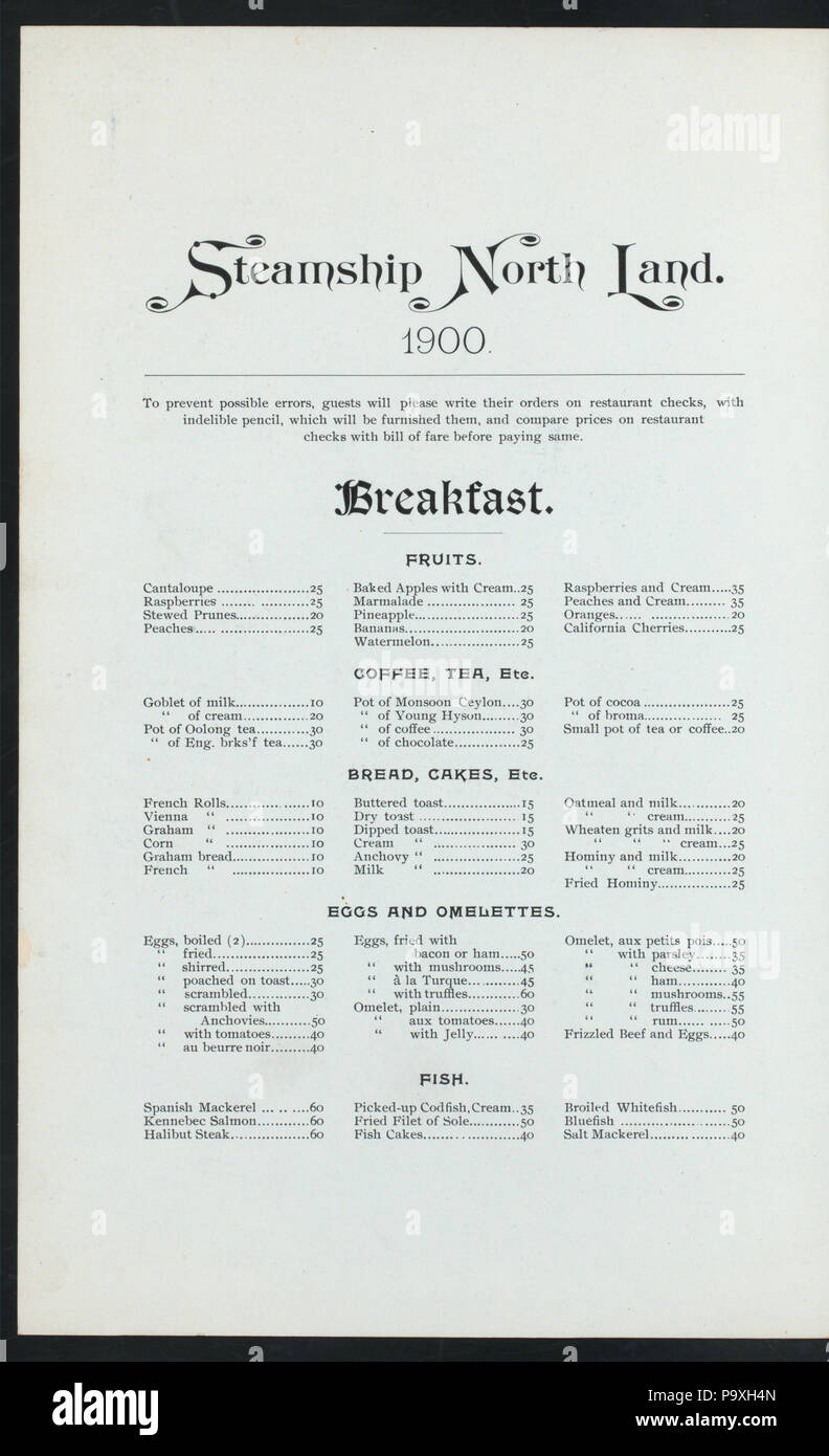 239 BREAKFAST (held by) NORTHERN STEAMSHIP COMPANY-GREAT NORTHERN RY ...