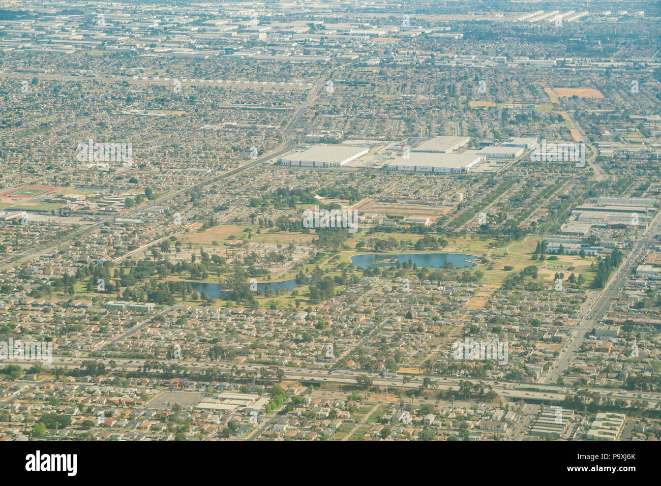 Aerial view of the Magic Johnson Park at Los Angeles, California Stock ...