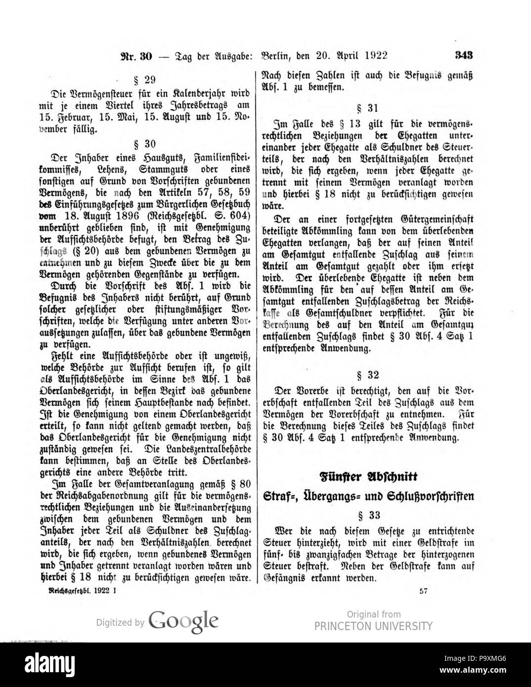 522 Deutsches Reichsgesetzblatt 22T1 030 0343 Stock Photo - Alamy
