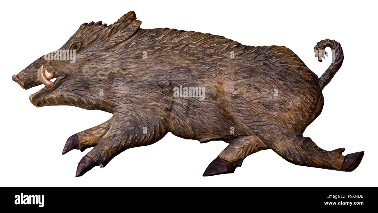 Wooden hand made, wild boar isolated on white Stock Photo - Alamy
