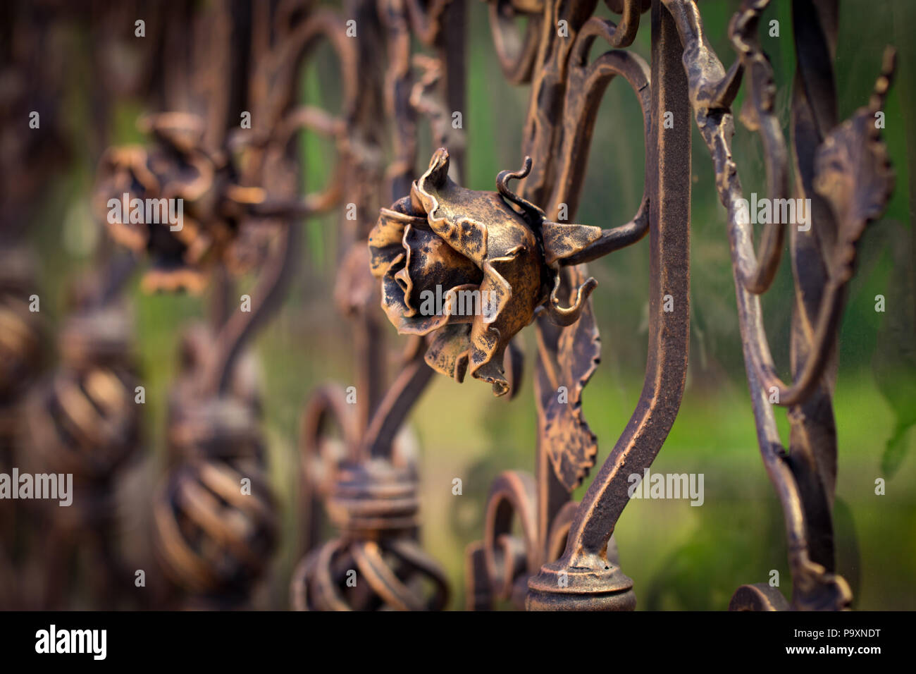 ornate wrought-iron elements of metal gate decoration Stock Photo - Alamy