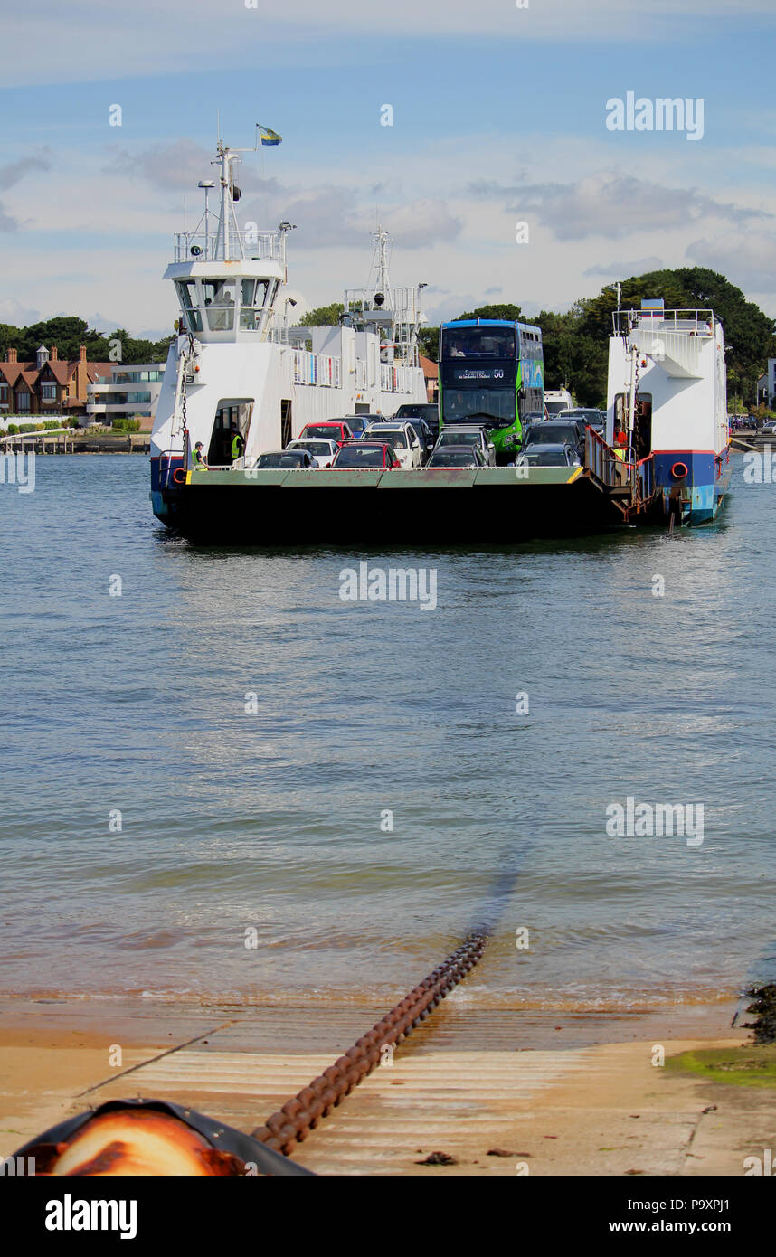 Sandbanks, Dorset, England - June 02 2018: Cars and a bus on board the ...