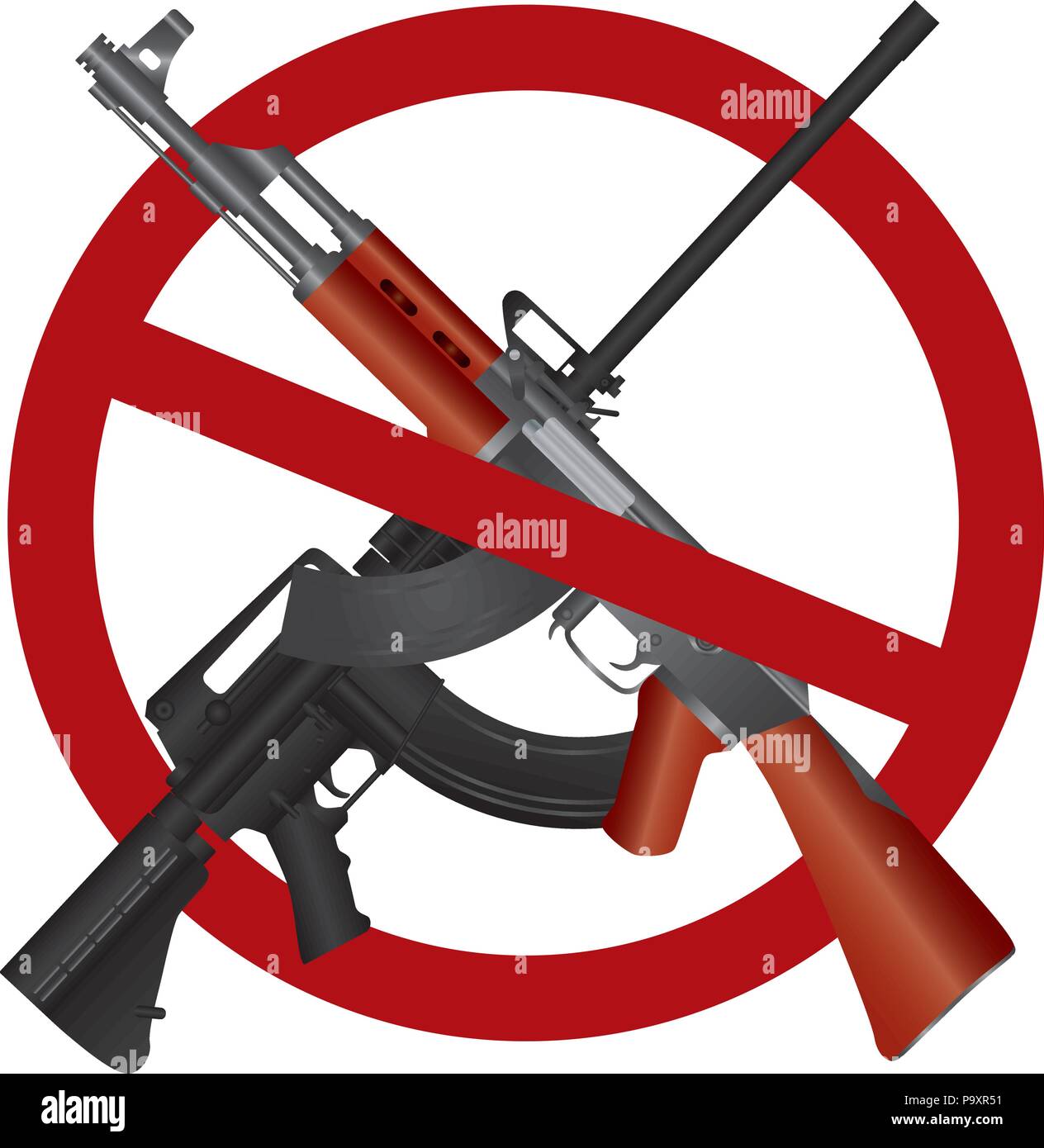 Assault Rifle AR 15 AK 47 Gun Ban Symbol Isolated on White Background ...