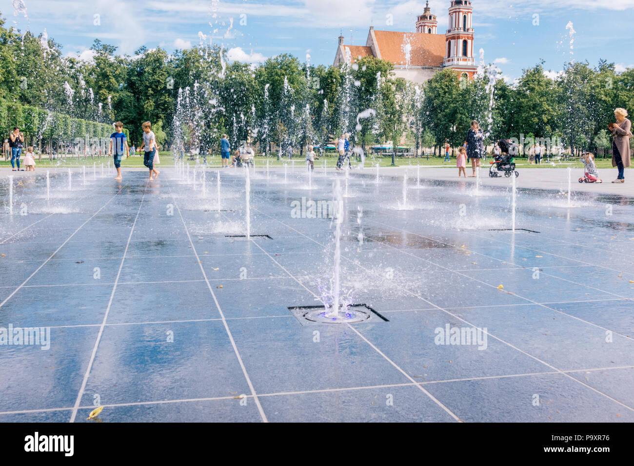 Vilnius Lithuania, July 06 2018: Happy kids have fun playing in city ...