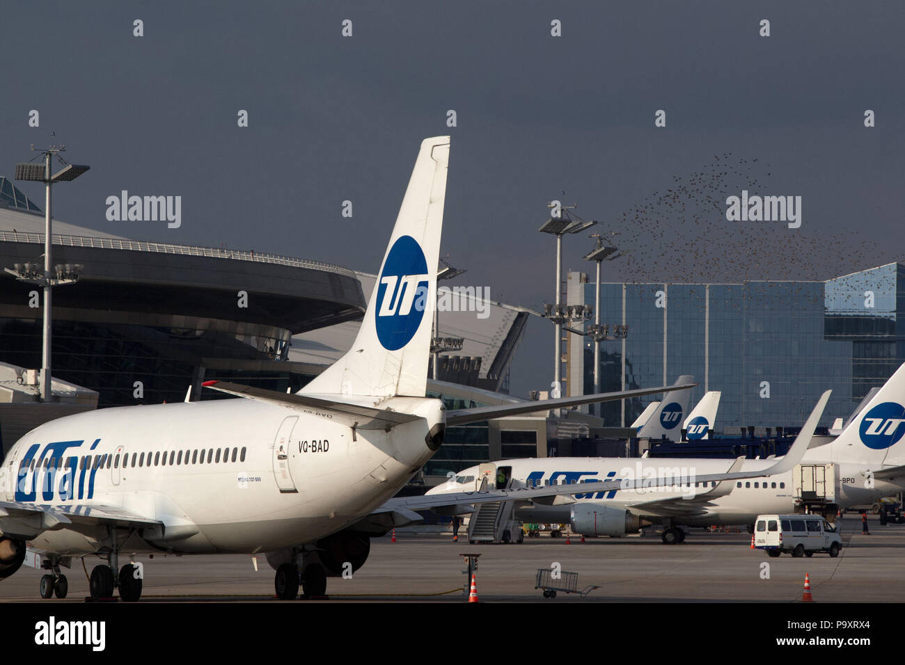 Civil jet aircrafts of UTair Aviation airline pictured at Vnukovo ...