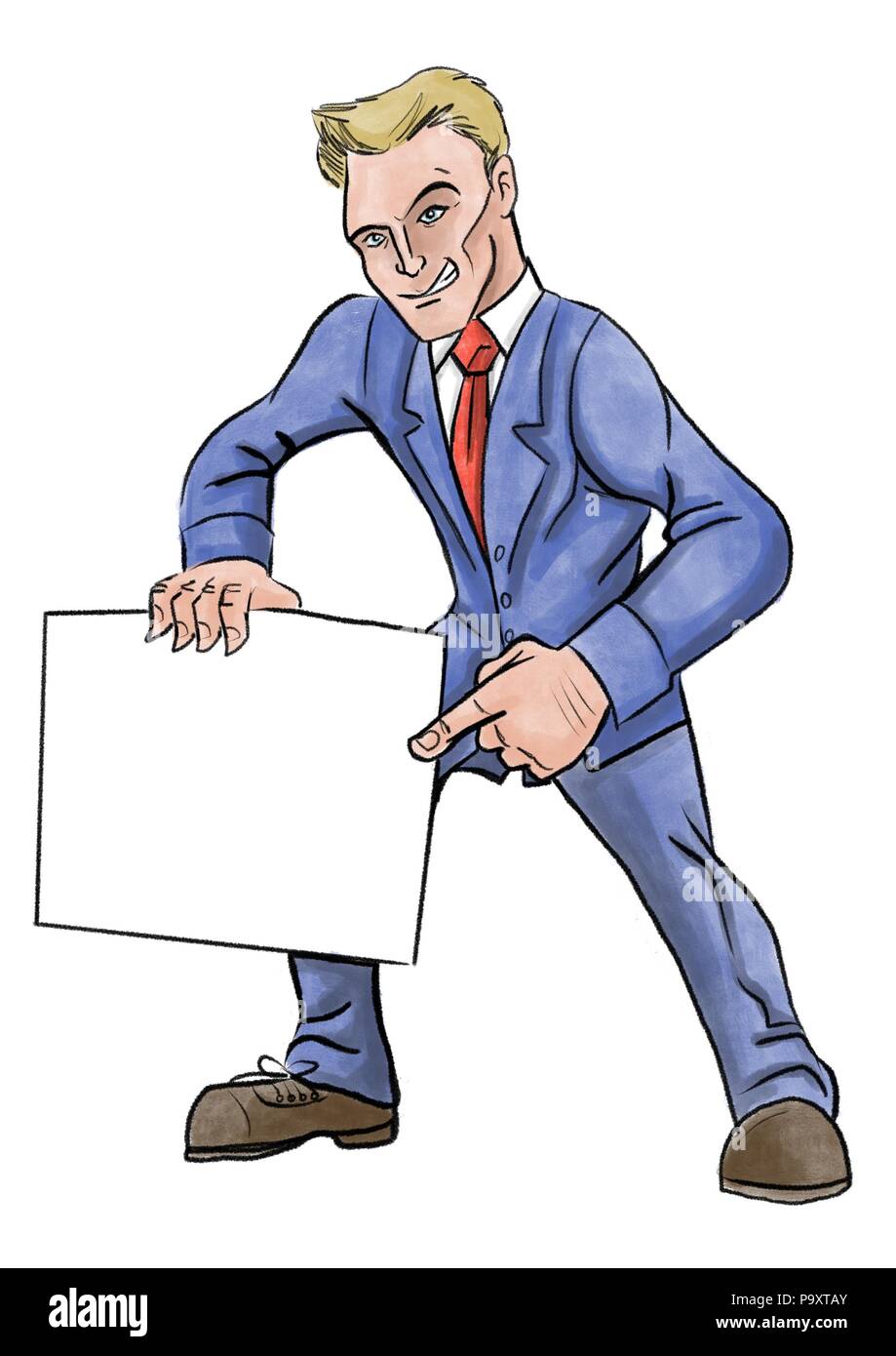 a businessman holding a sign and ponting Stock Photo - Alamy