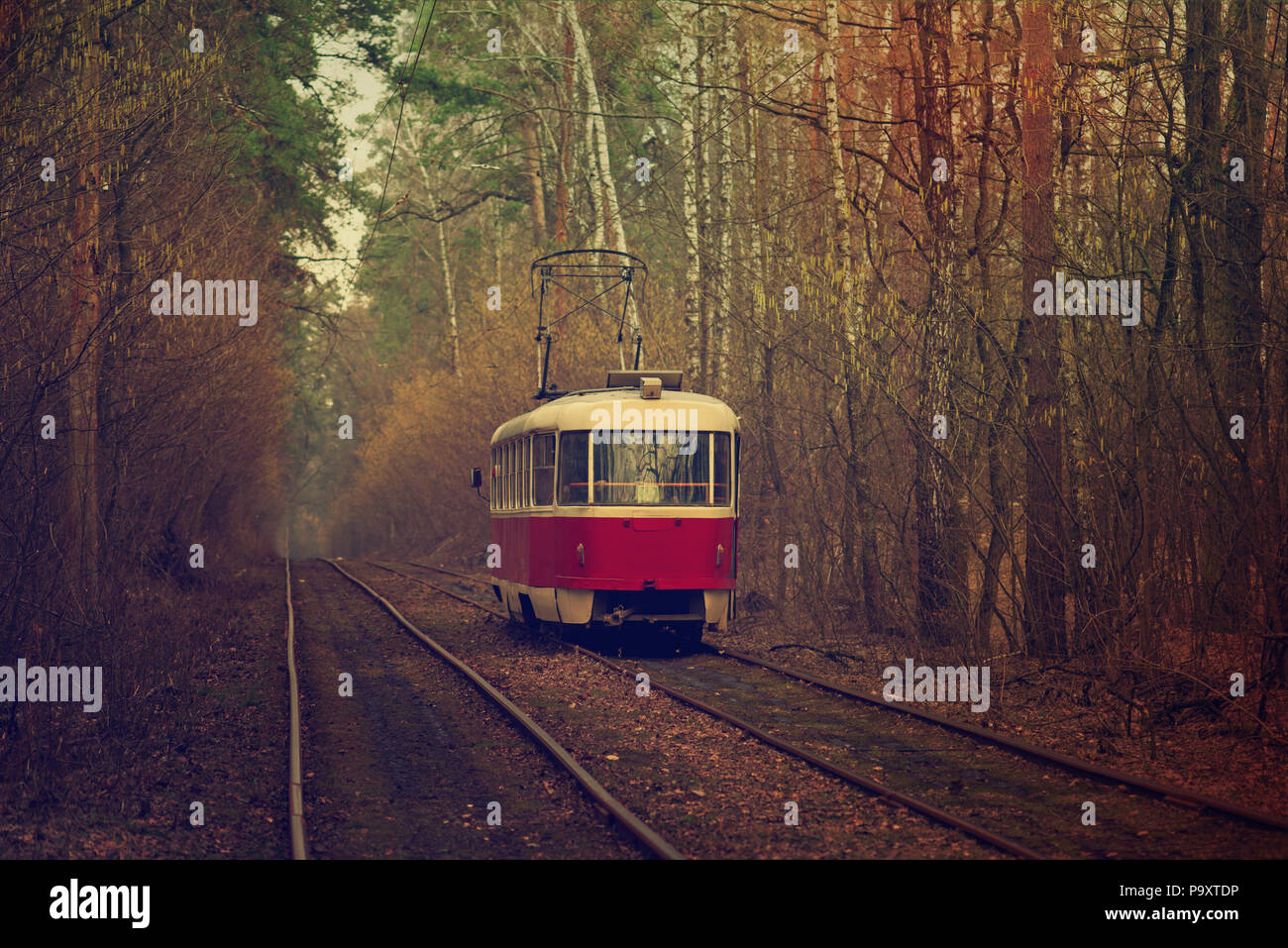 Vintage red tram Stock Photo - Alamy
