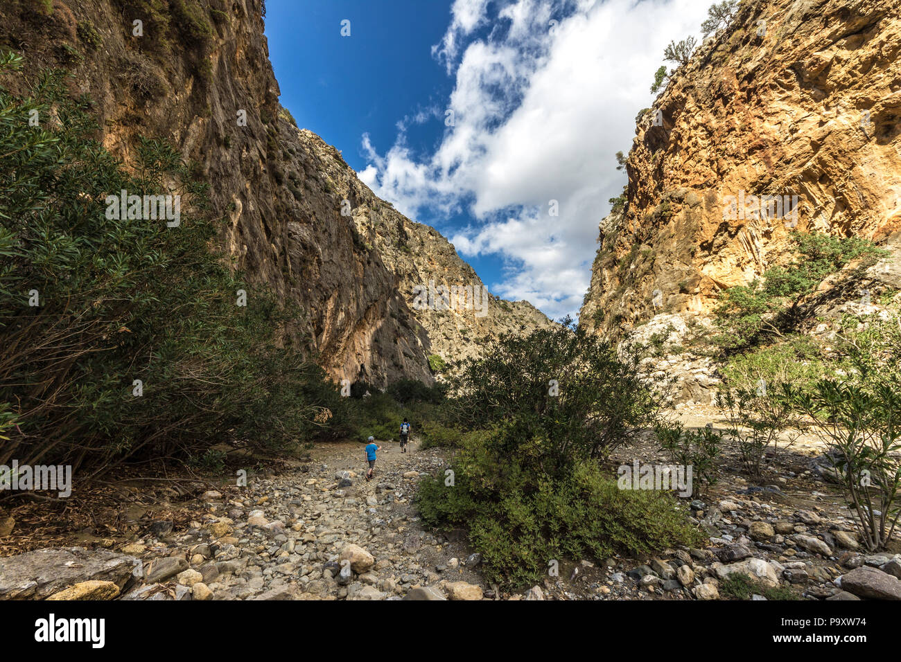 hiking at the Agiofarango canyon, crete, grece, view from behind Stock ...