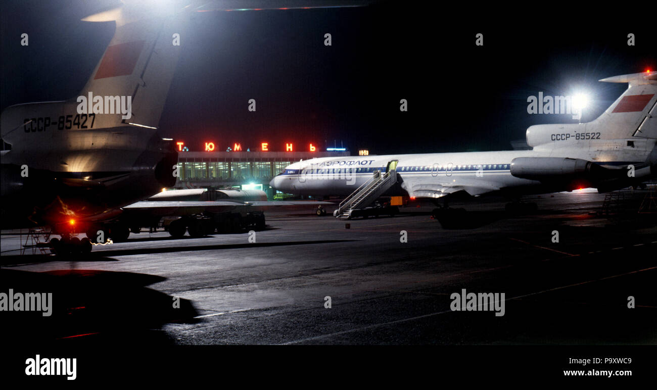 Tupolev Tu-154 civil jet airliners of Aeroflot Soviet Airlines pictured ...
