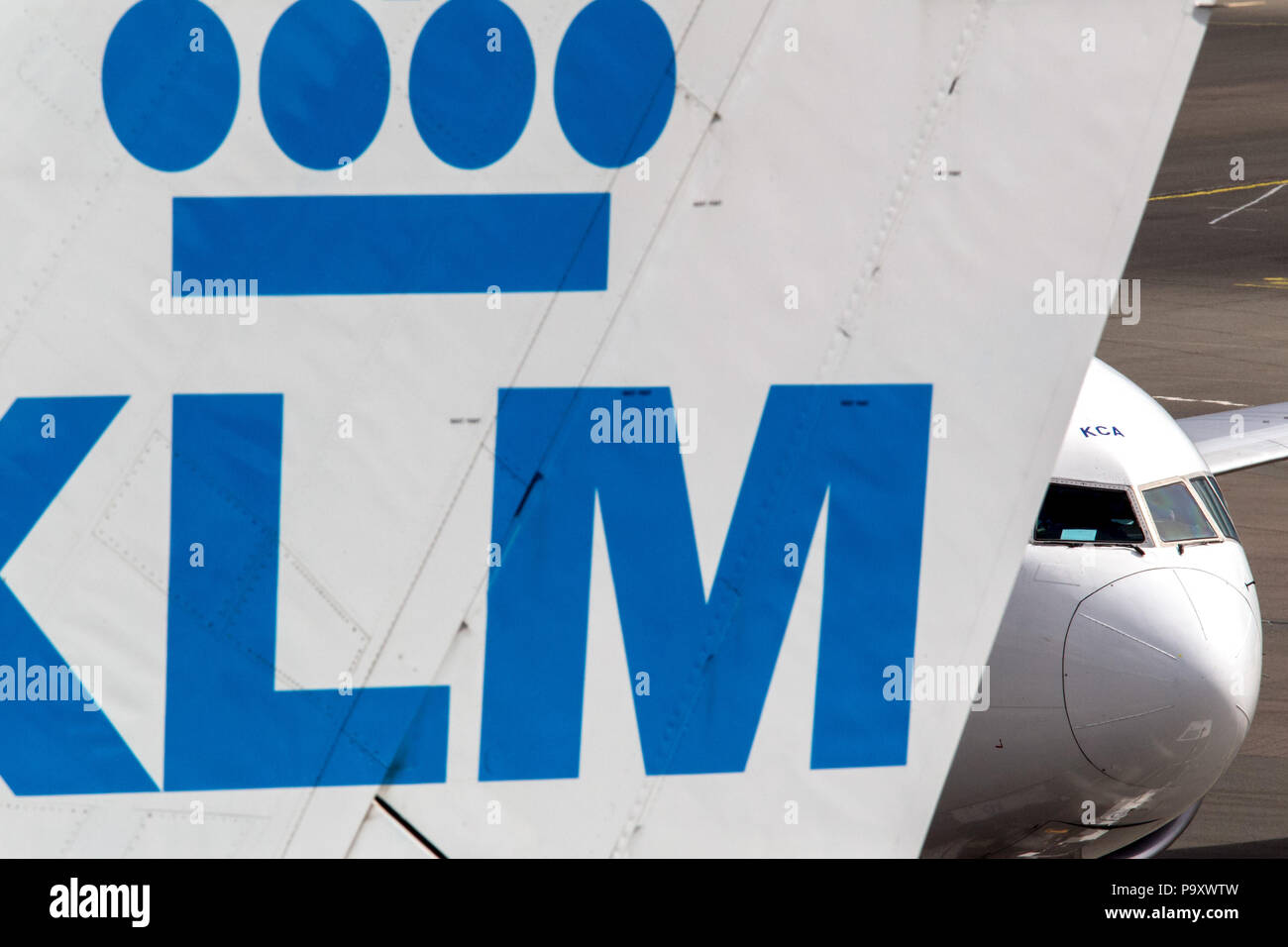 Civil jet airplanes of KLM Royal Dutch Airlines at Schiphol airport ...