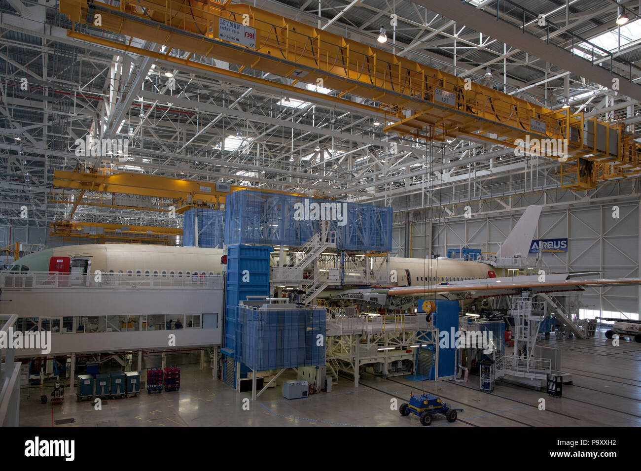 The Airbus A350 civil jet airplane final assembly line inside the ...