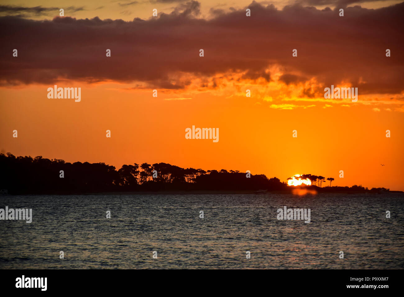 Orange sunset on the beach in Punta del Este, Uruguay. Sun in the ...