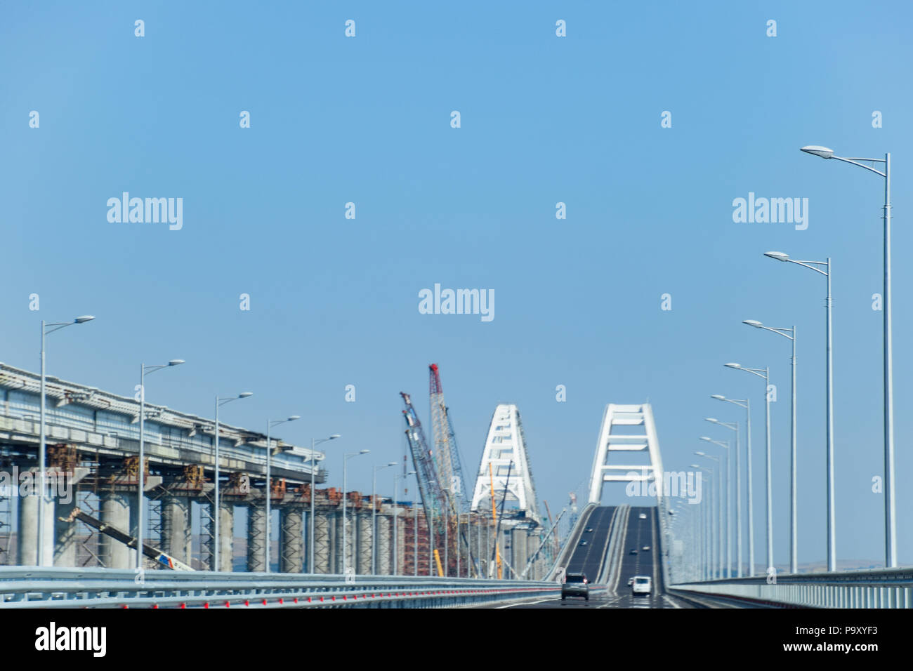 Driving along the Crimean bridge. A grandiose building of the 21st ...