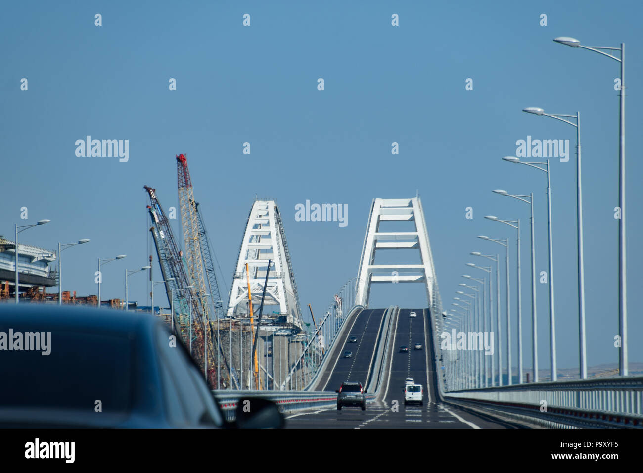 Driving along the Crimean bridge. A grandiose building of the 21st ...