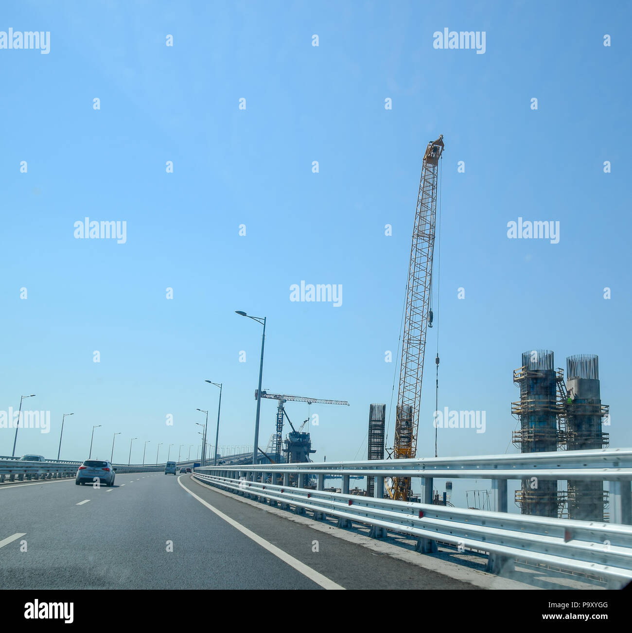 Driving along the Crimean bridge. A grandiose building of the 21st ...